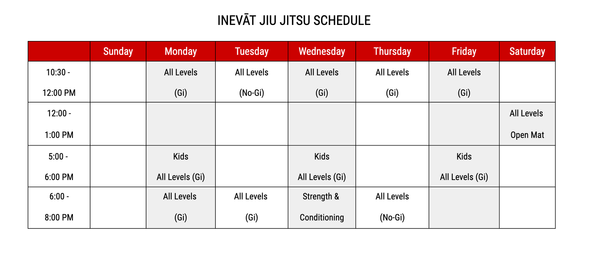 Schedule – Inevat Brazilian Jiu Jitsu